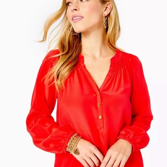 Lilly Pulitzer | Tops | Lilly Pulitzer Silk Elsa Blouse Ruby Red | Poshmark